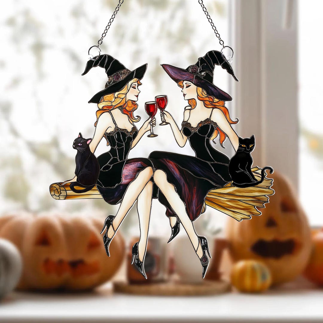 Best Friends Witch Acrylic Suncatcher, Witchy Friends Window Hanging ...