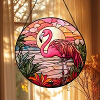 Flamingo Stained Glass Window Cling Decal Sticker Vinyl Window Film ...