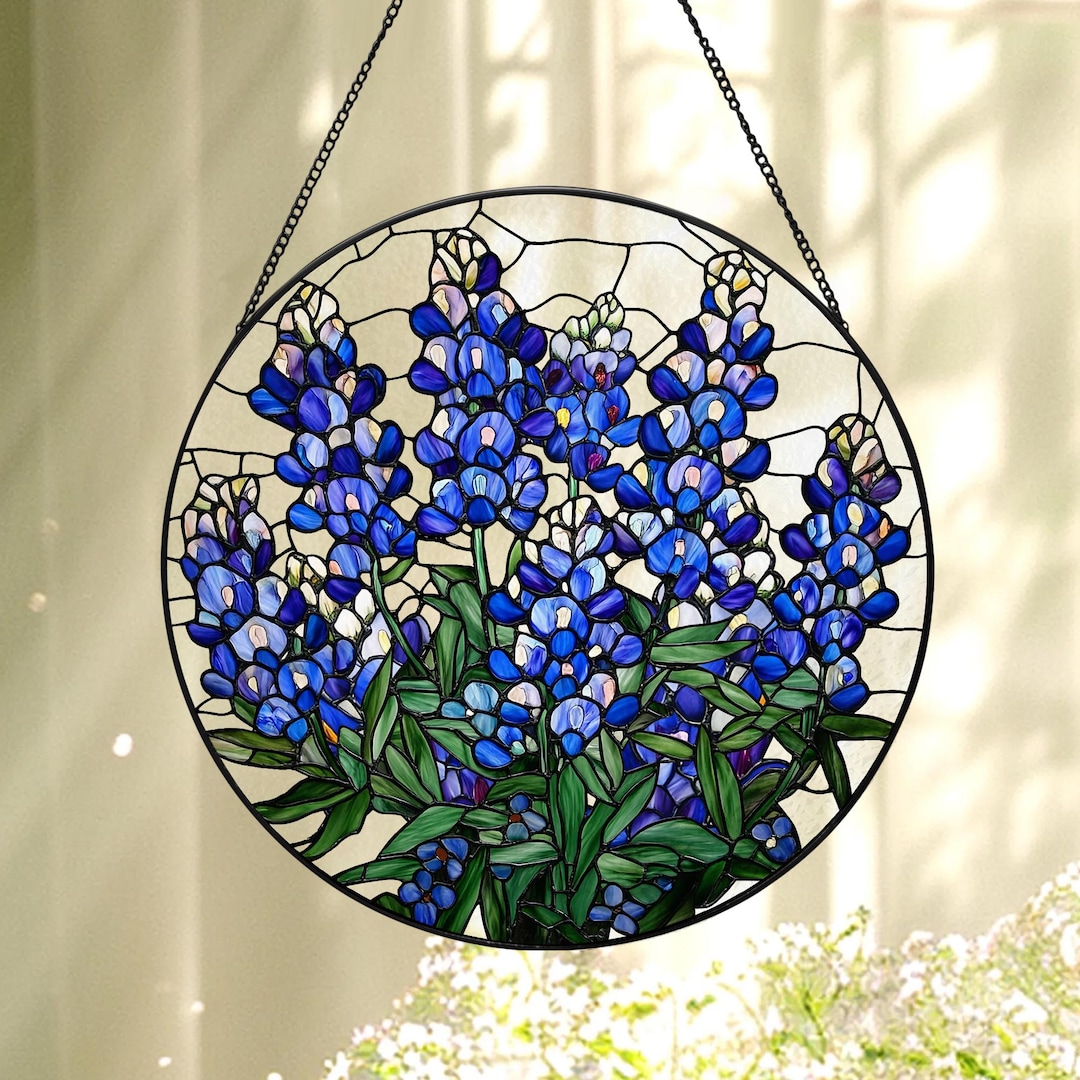 Stained Glass Window Hanging Texas Bluebonnet Stained Glass Suncatcher ...