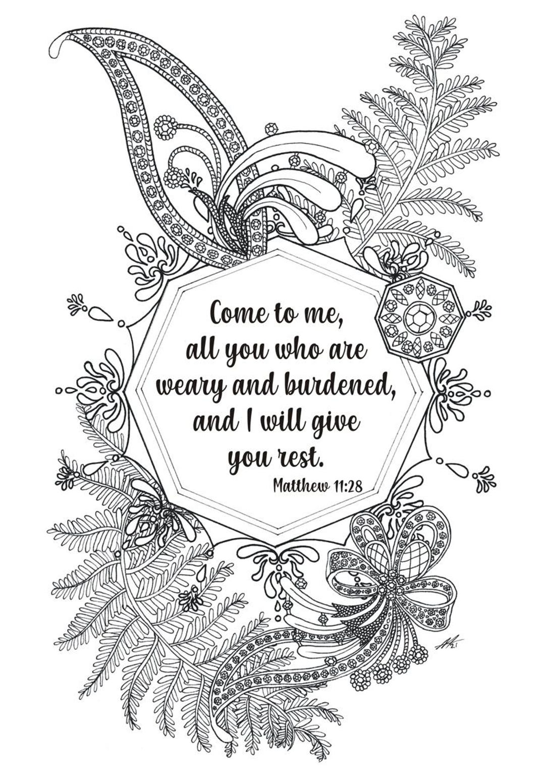 Adult Colouring Page - Instant Download - Joyce - I Will Give You Rest ...