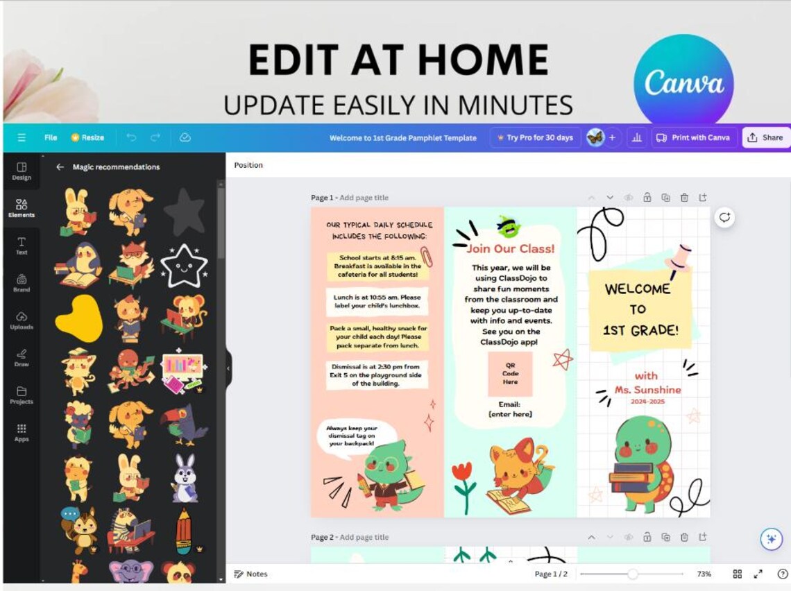 Editable Welcome Back to School Pamphlet, First Day of School Parent ...