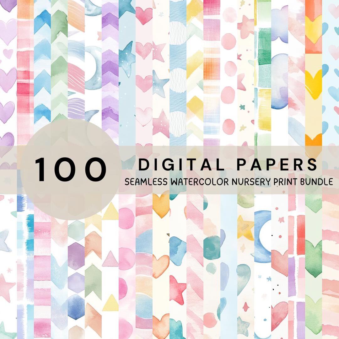 100 Pastel Watercolor Digital Papers, Pastel Nursery Colors, Digital ...