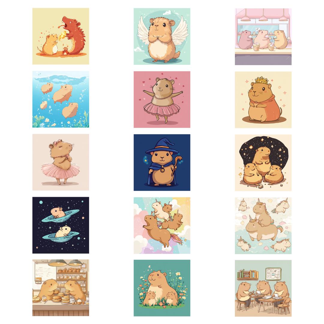 30 Capybara Art Printable Posters, Cute Kawaii Art, Giant Cavy Rodent ...