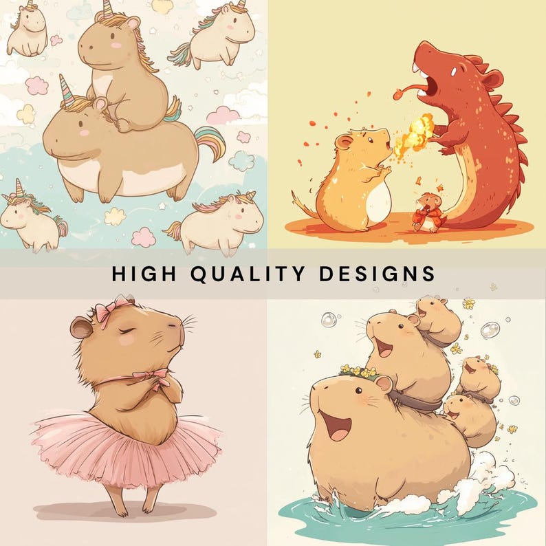 30 Capybara Art Printable Posters, Cute Kawaii Art, Giant Cavy Rodent ...