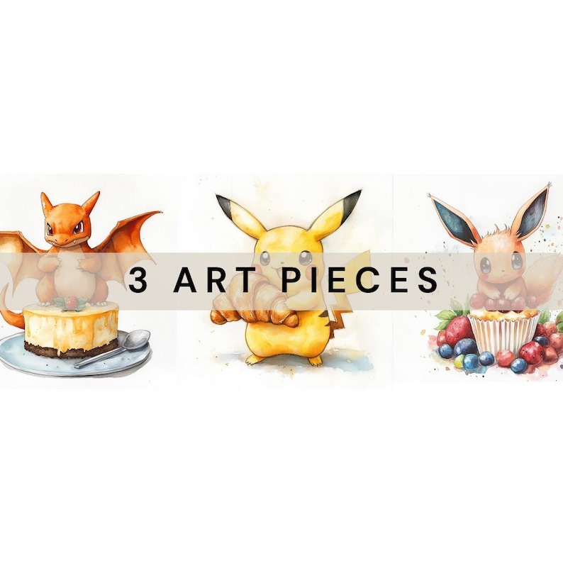 Pokemon Bakery Posters, Set of 3 Pokemon Wall Art, Pikachu, Charizard ...