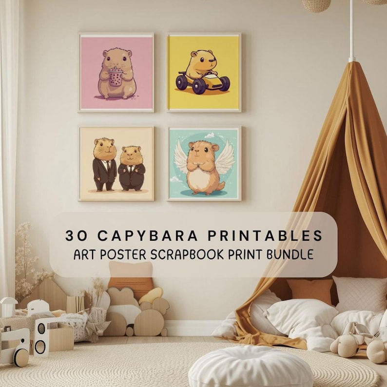 30 Capybara Art Printable Posters, Cute Kawaii Art, Giant Cavy Rodent ...