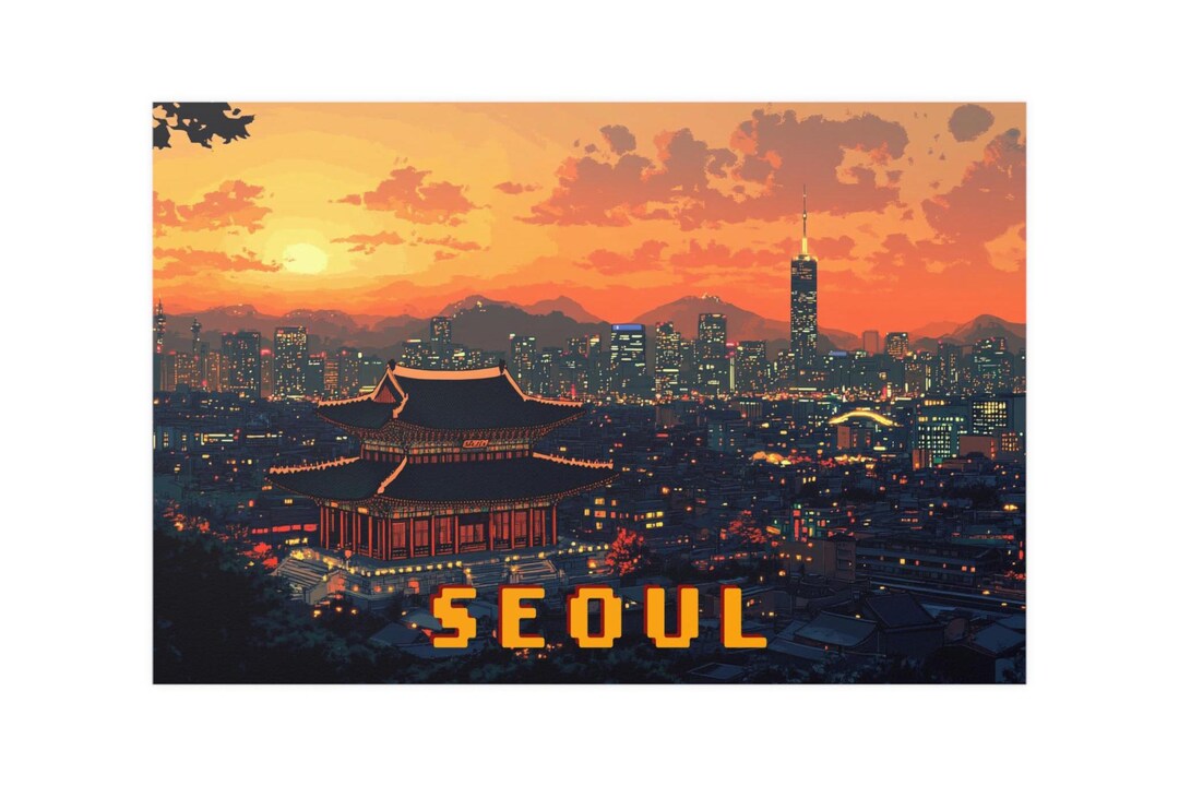 8-bit Seoul Travel Poster, Retro Pixel Art Cityscape, Vintage Wall ...