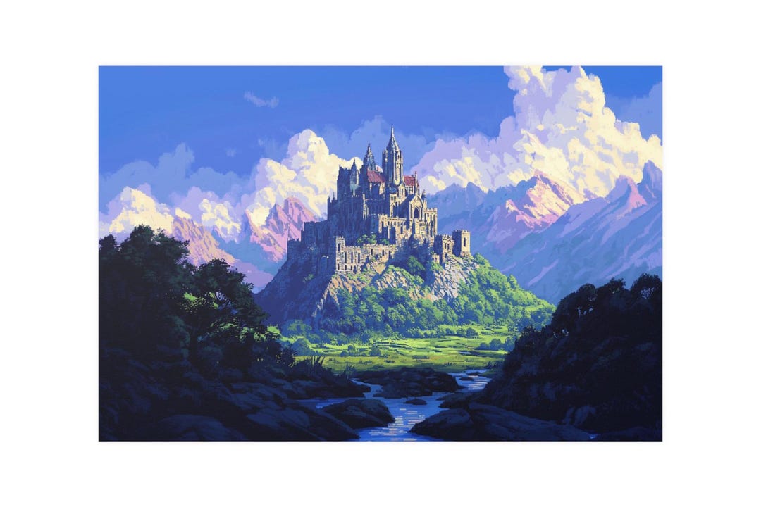 Medieval Fantasy Castle Pixel Art, 8-bit Pixelated Landscape, Retro ...
