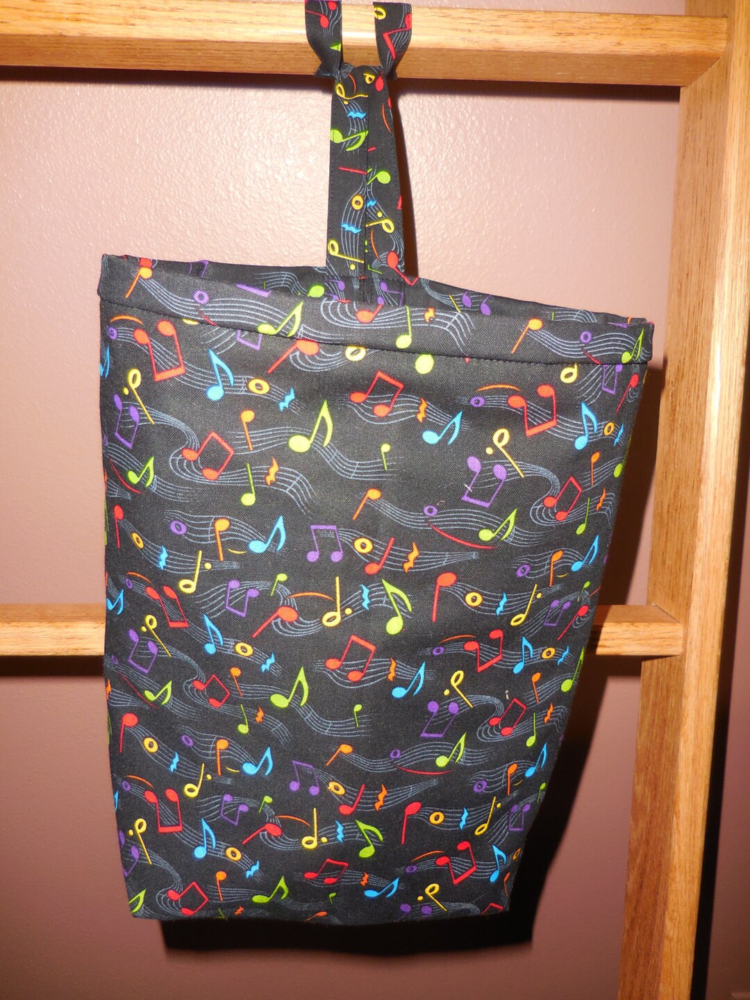 Neon Colored Musical Notes on Black Vinyl-lined Classy Car Trash Bag ...