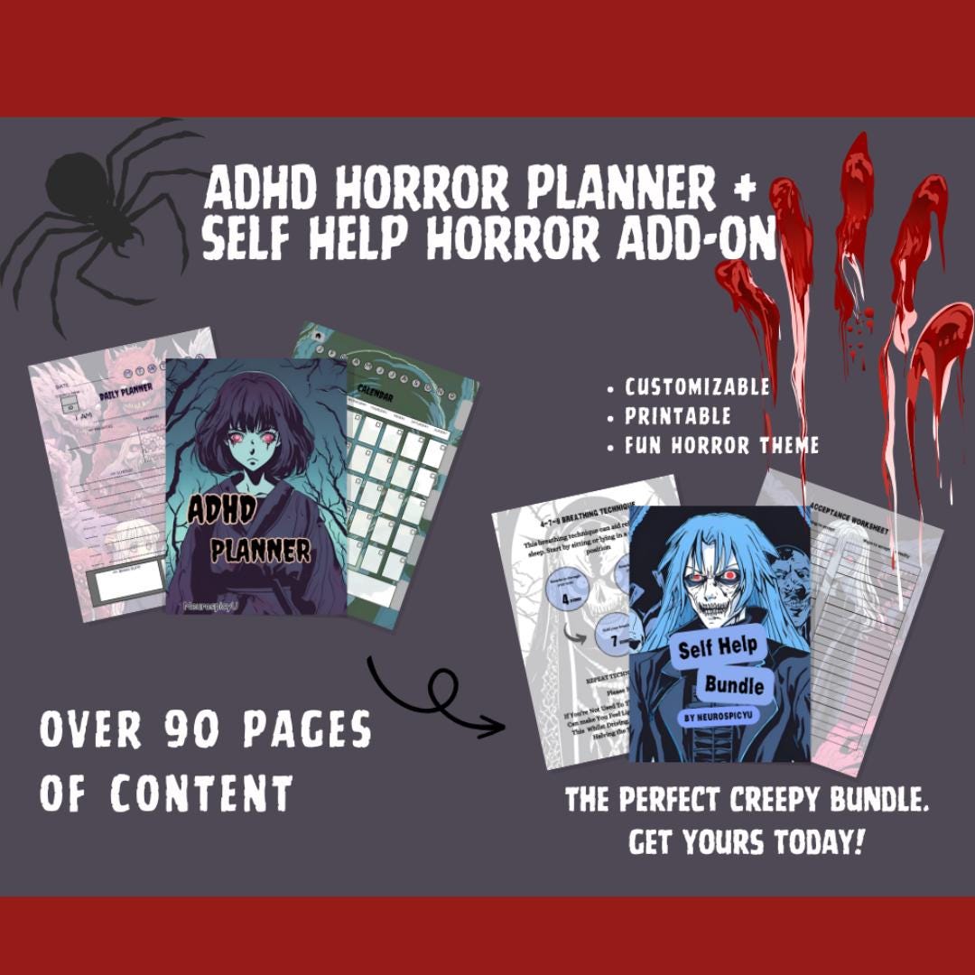 Horror-themed ADHD Planner Self-care Add-on Bundle: 97-page Editable ...