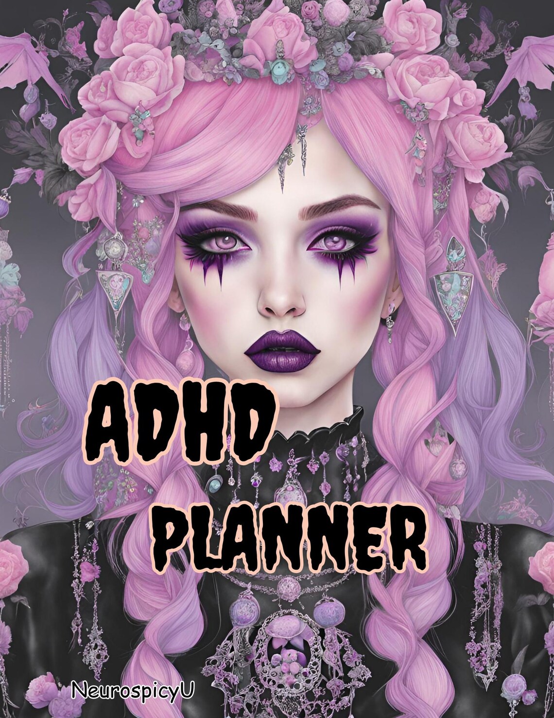 Pastel Goth-themed ADHD Planner + Self-care Add-on Bundle: 97-page ...
