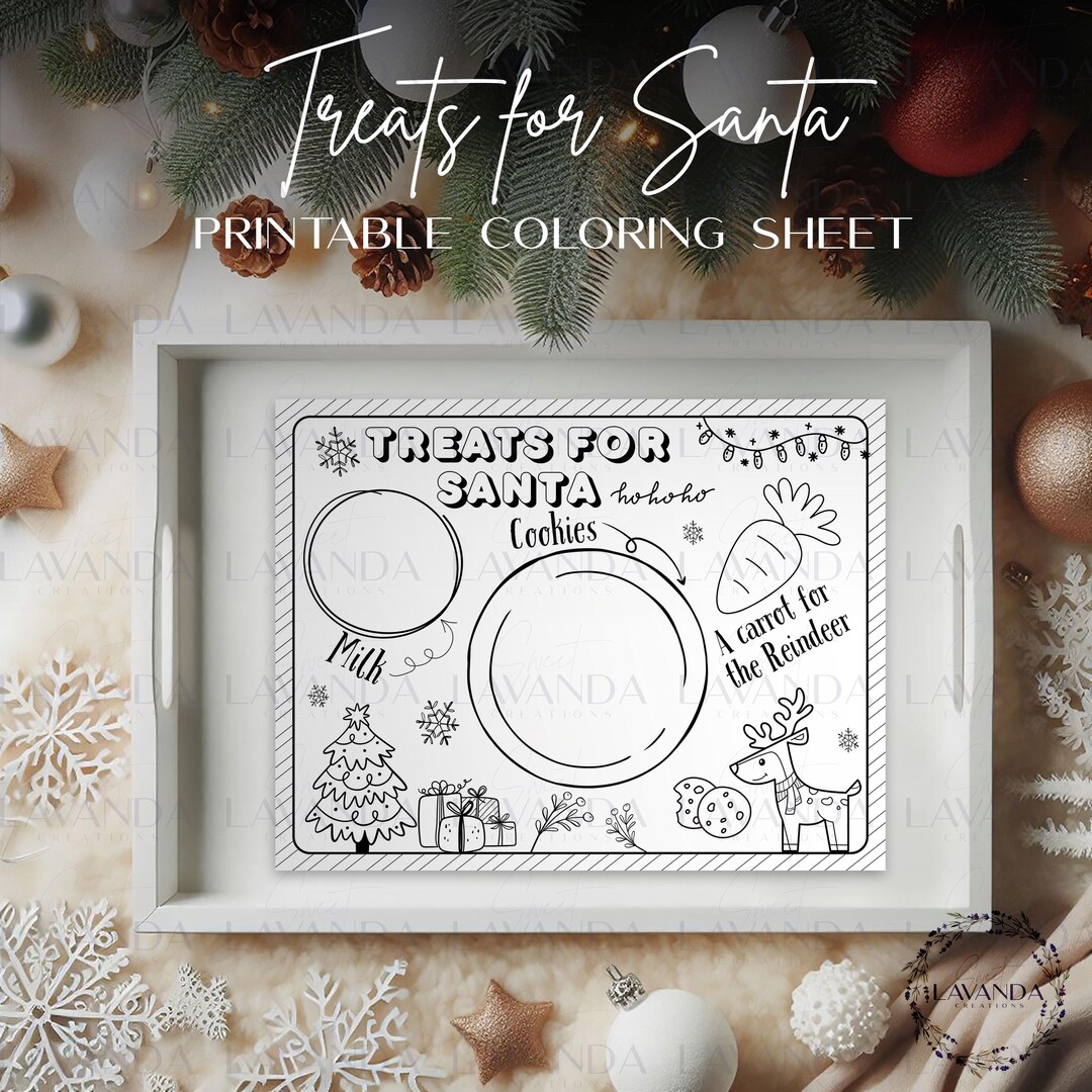 Milk and Cookies for Santa Printable Coloring Sheet Treats for Santa ...