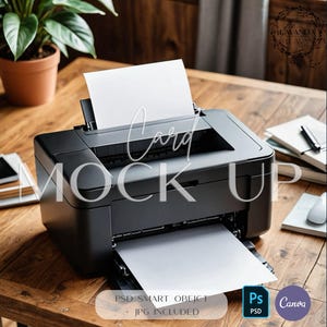 Black Printer Mockup: Desk Scene, Editable PSD + Canva (digital ...