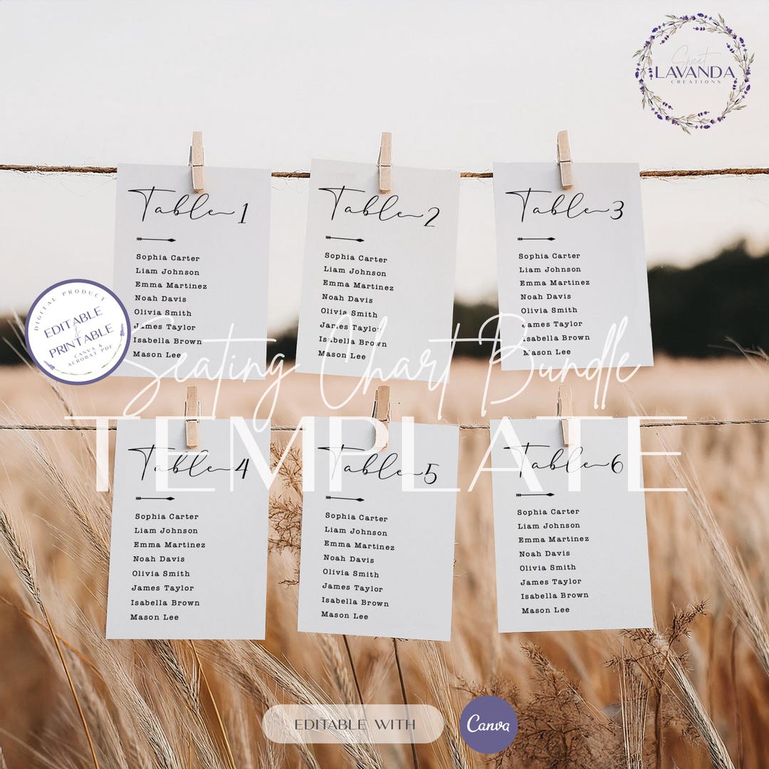 Editable Wedding Seating Chart Template Bundle: Elegant Rustic Design ...