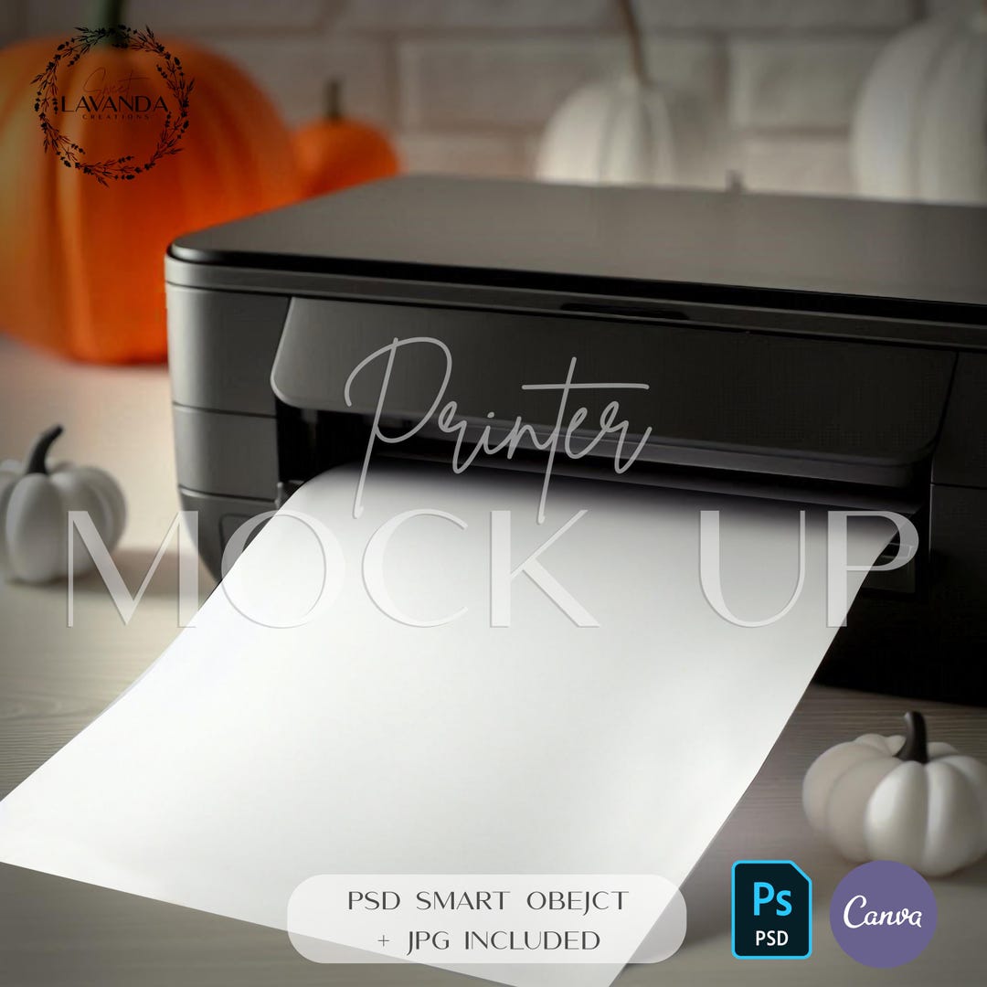 Black Halloween Printer Mock up Fall Desk Printer Printing Paper Mockup ...