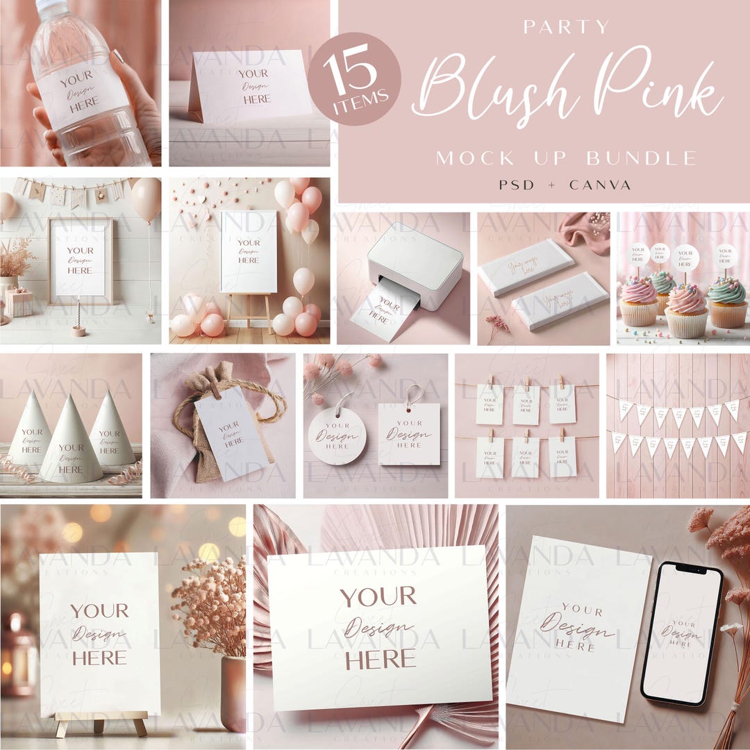 Blush Pink Party Mockup Bundle: Editable PSD & Canva - Etsy