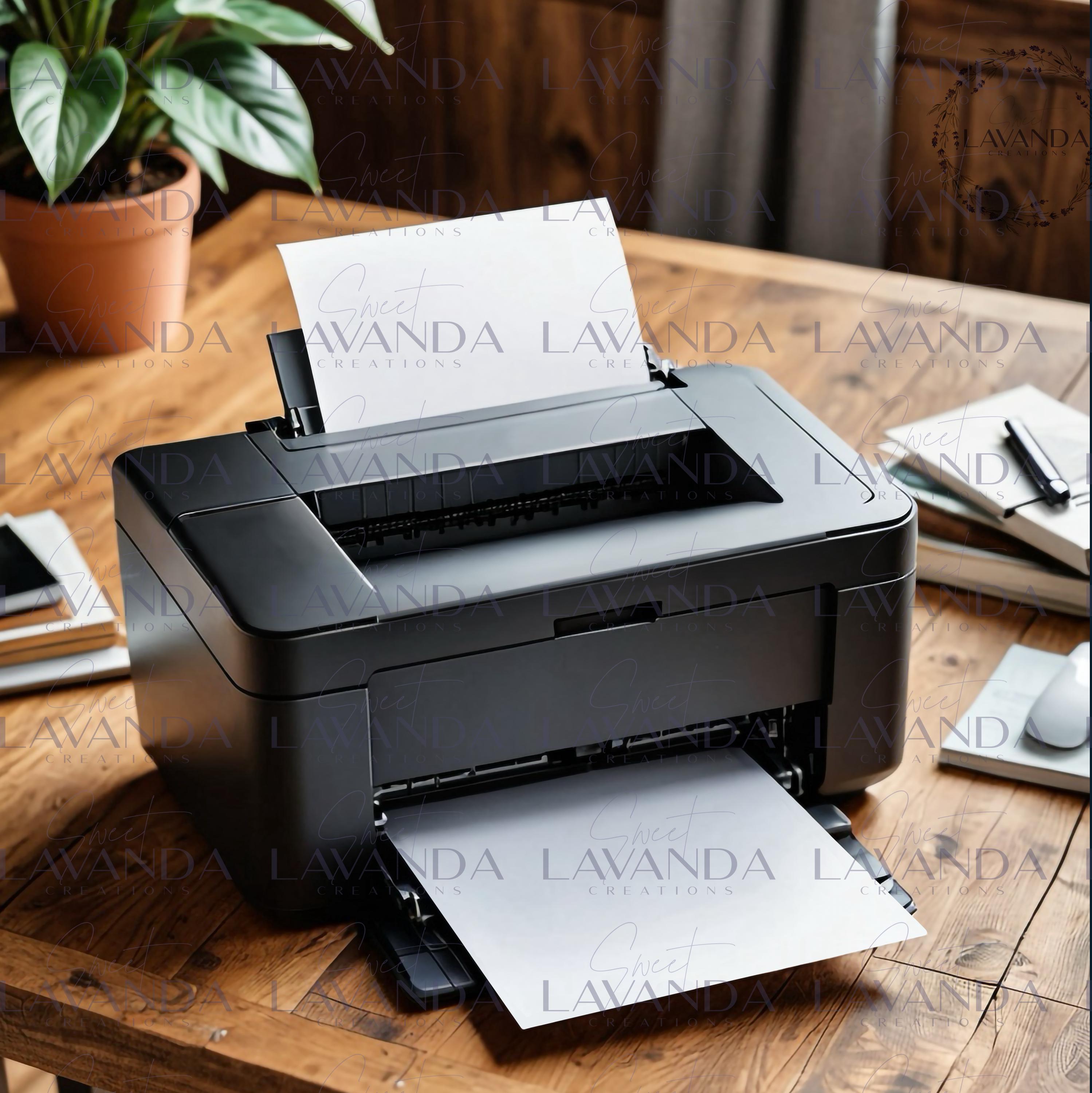 Black Printer Mockup: Desk Scene, Editable PSD + Canva (digital ...