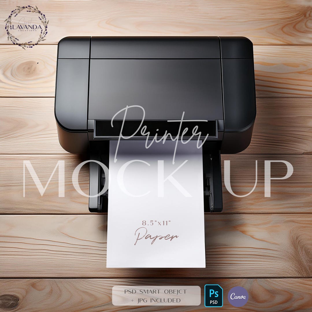 Black Printer Close up Mockup Rustic Wood Minimalist Printer Printing 8 ...