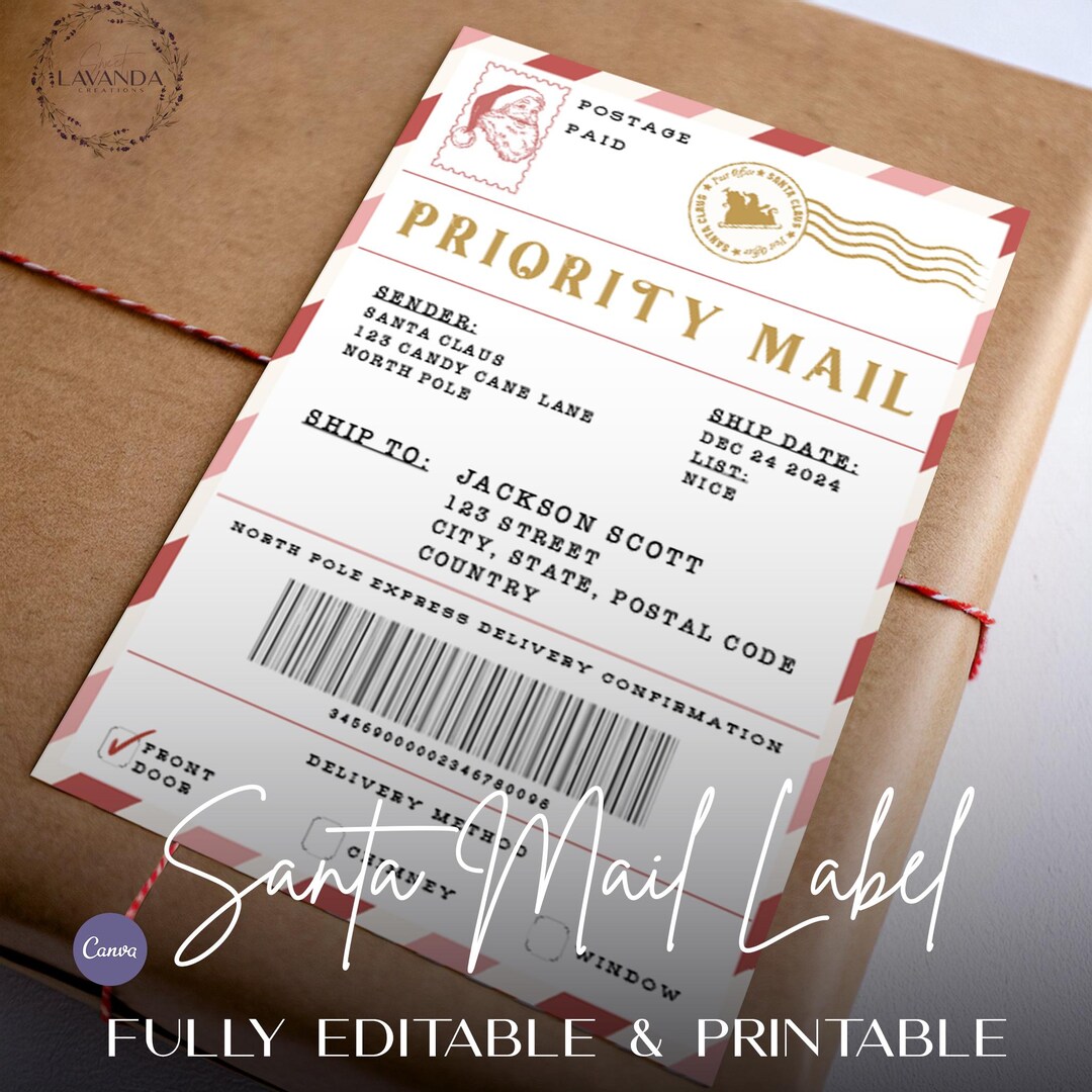 Editable Santa Mailing Label Template North Pole Shipping Label Sticker ...