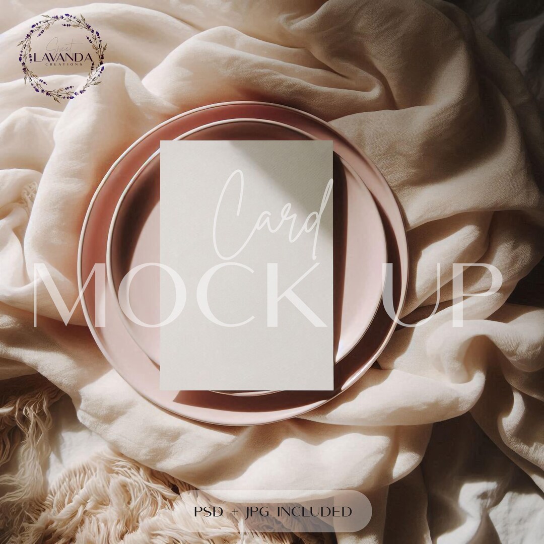 Boho Wedding Digital Invite Card Mock up Pink Plate Invitation Mockup ...