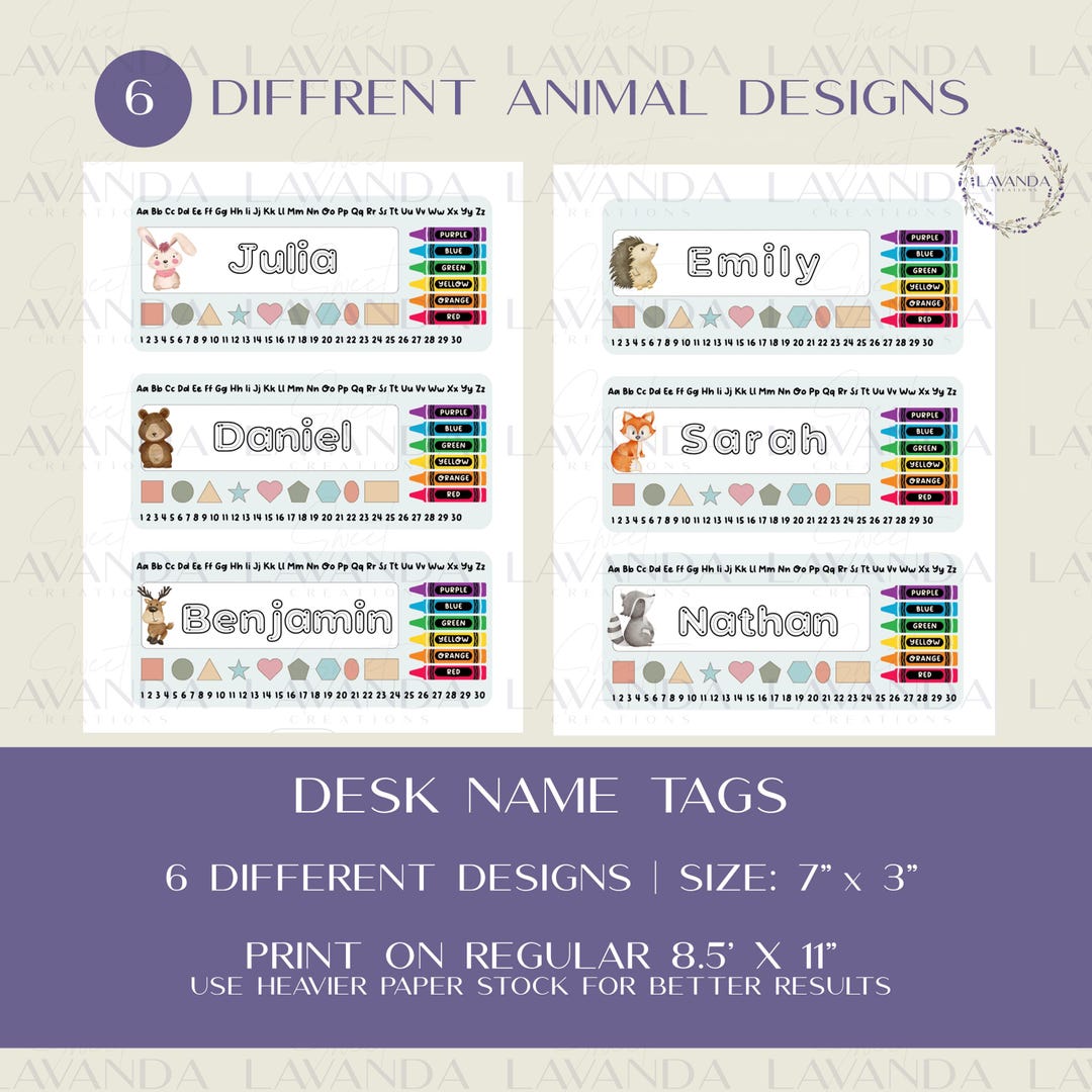Editable Animal Theme Name Tag: Personalized Desk Label (digital ...