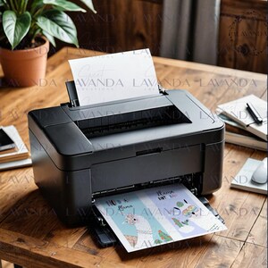 Digital Download Black Printer Mock Up, Desk Printer Printing Blank ...