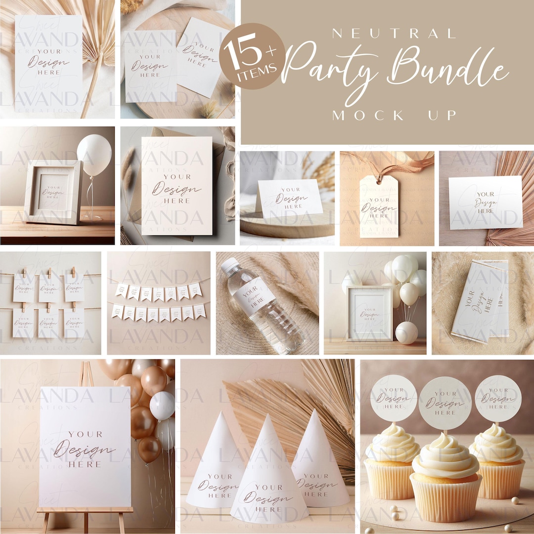 Neutral Party Mockup Bundle: Editable PSD & Canva Event Decoration - Etsy