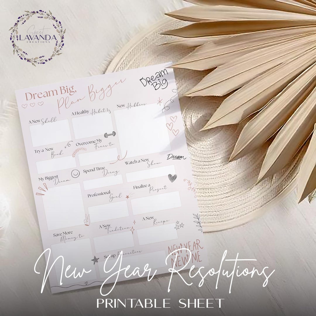 New Years Resolution Printable Paper Sheet Digital New Year Goals New ...