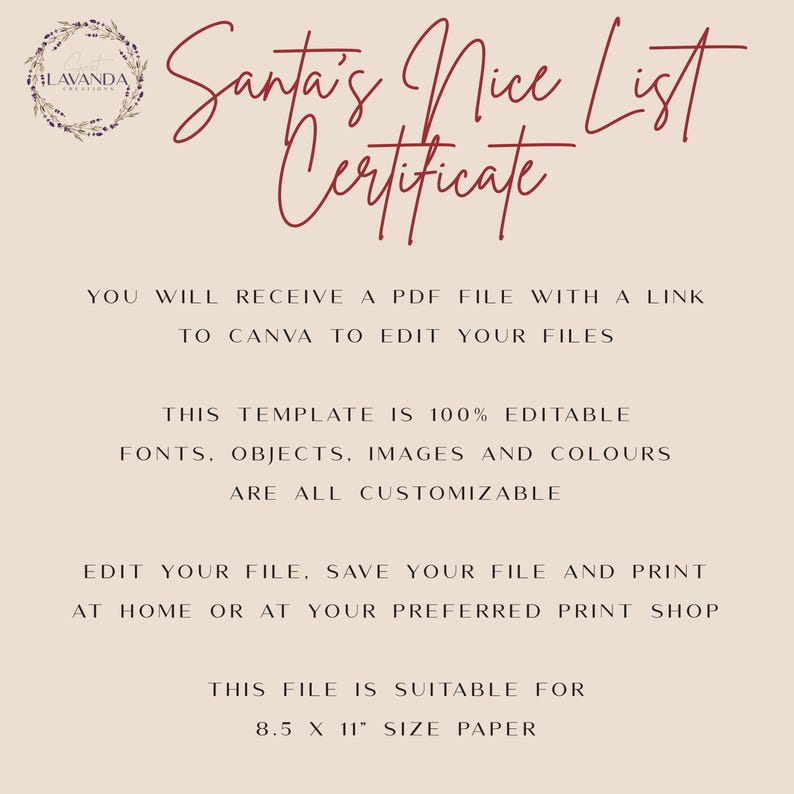 Editable Kids Santa's Nice List Official Certificate Template Award ...