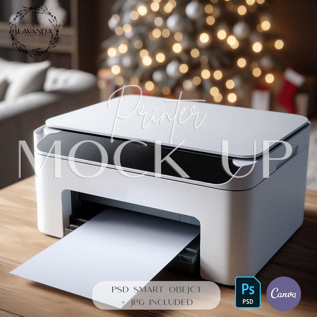 White Printer Mockup, Christmas Printer Printing Paper Mock Up ...