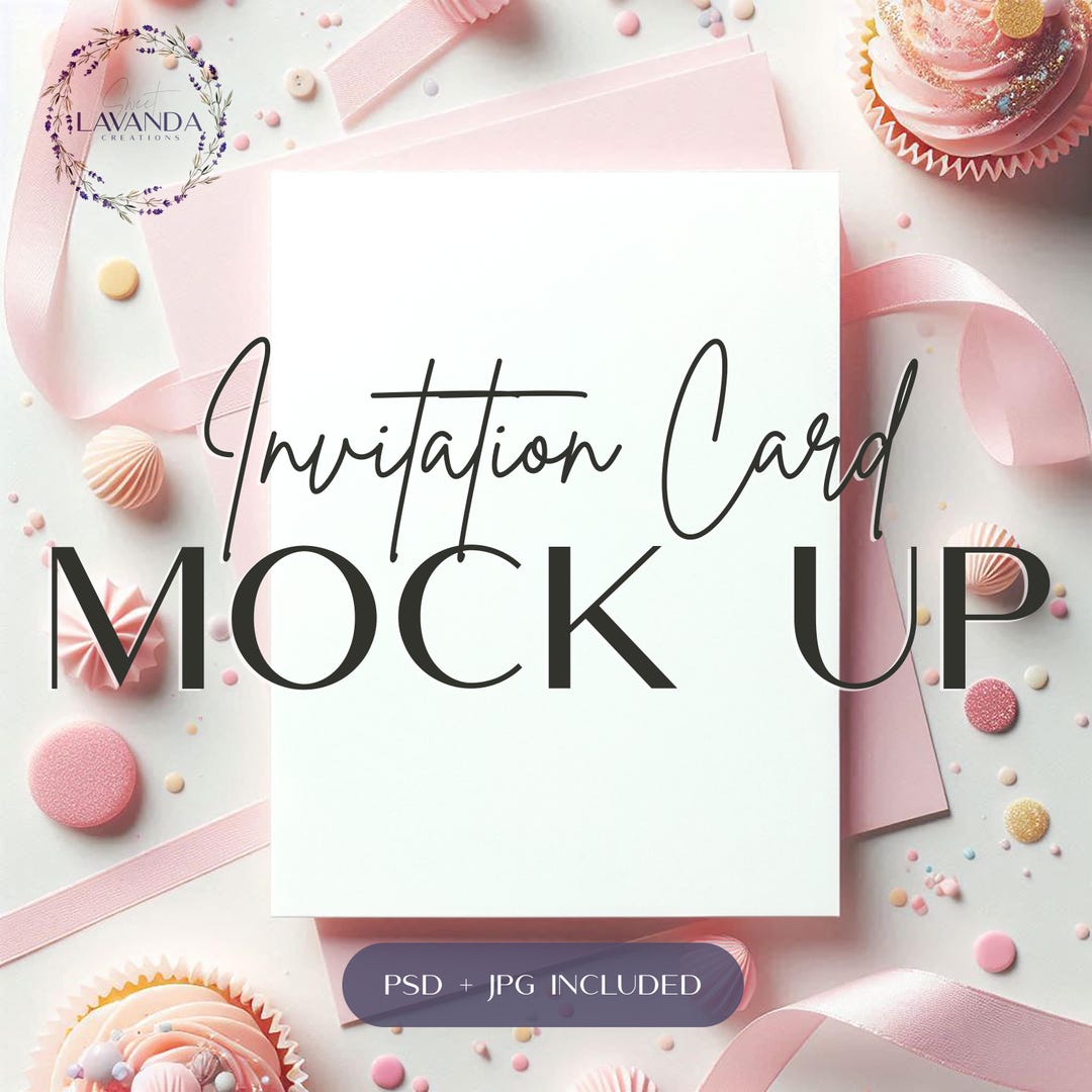 Pink Theme Party Invitation Card Mockup: Stationery Invite 5x7 Mock up ...
