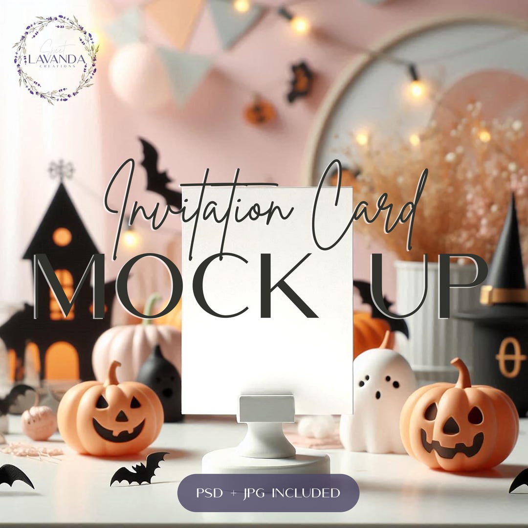 Halloween Party Invitation Card Mock Up, Invite Card Mockup, Stationery ...