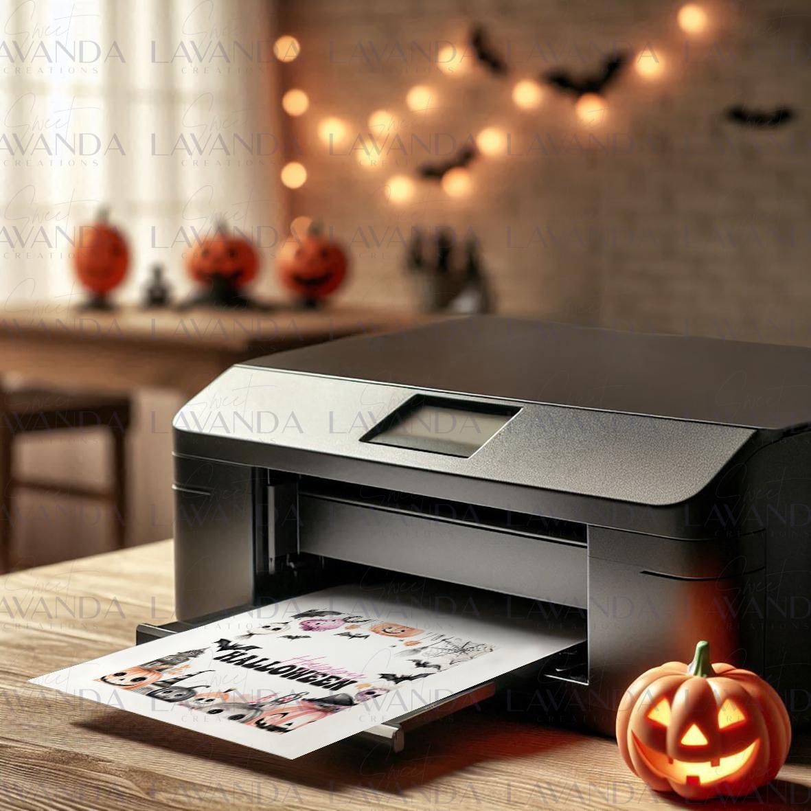 Black Halloween Printer Mock up Fall Desk Printer Printing Paper Mockup ...
