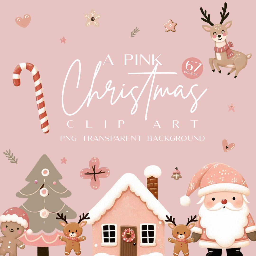 Digital Pink Christmas Clip Art Bundle Cute Xmas Images PNG Transparent ...