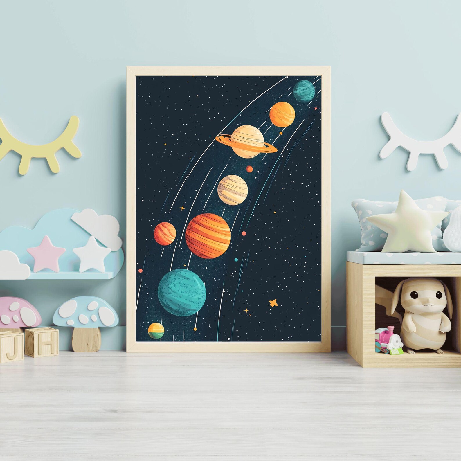 Space Theme Wall Art Set | Kids Room Rocket Decor | Astronaut and ...