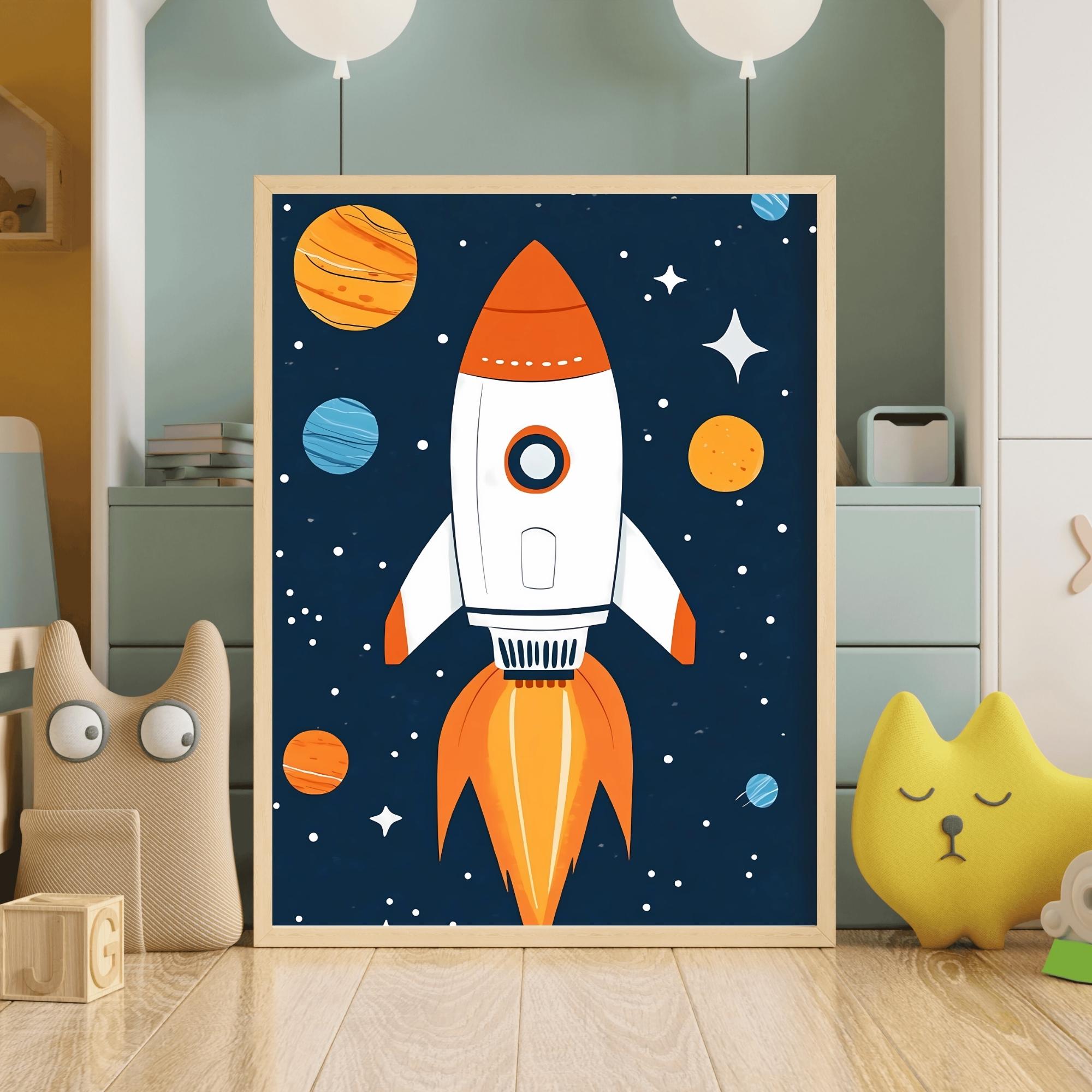 Space Theme Wall Art Set | Kids Room Rocket Decor | Astronaut and ...