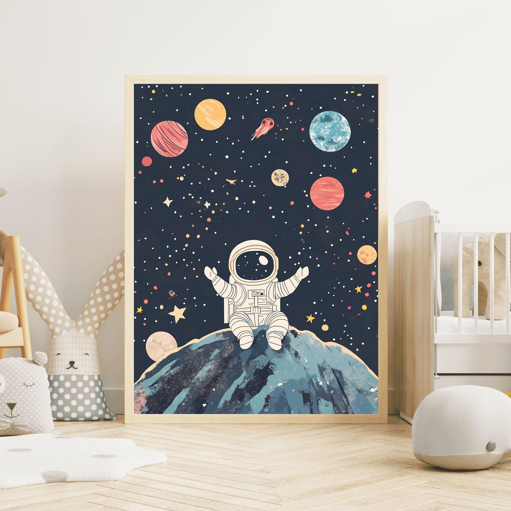 Space Theme Wall Art Set | Kids Room Rocket Decor | Astronaut and ...