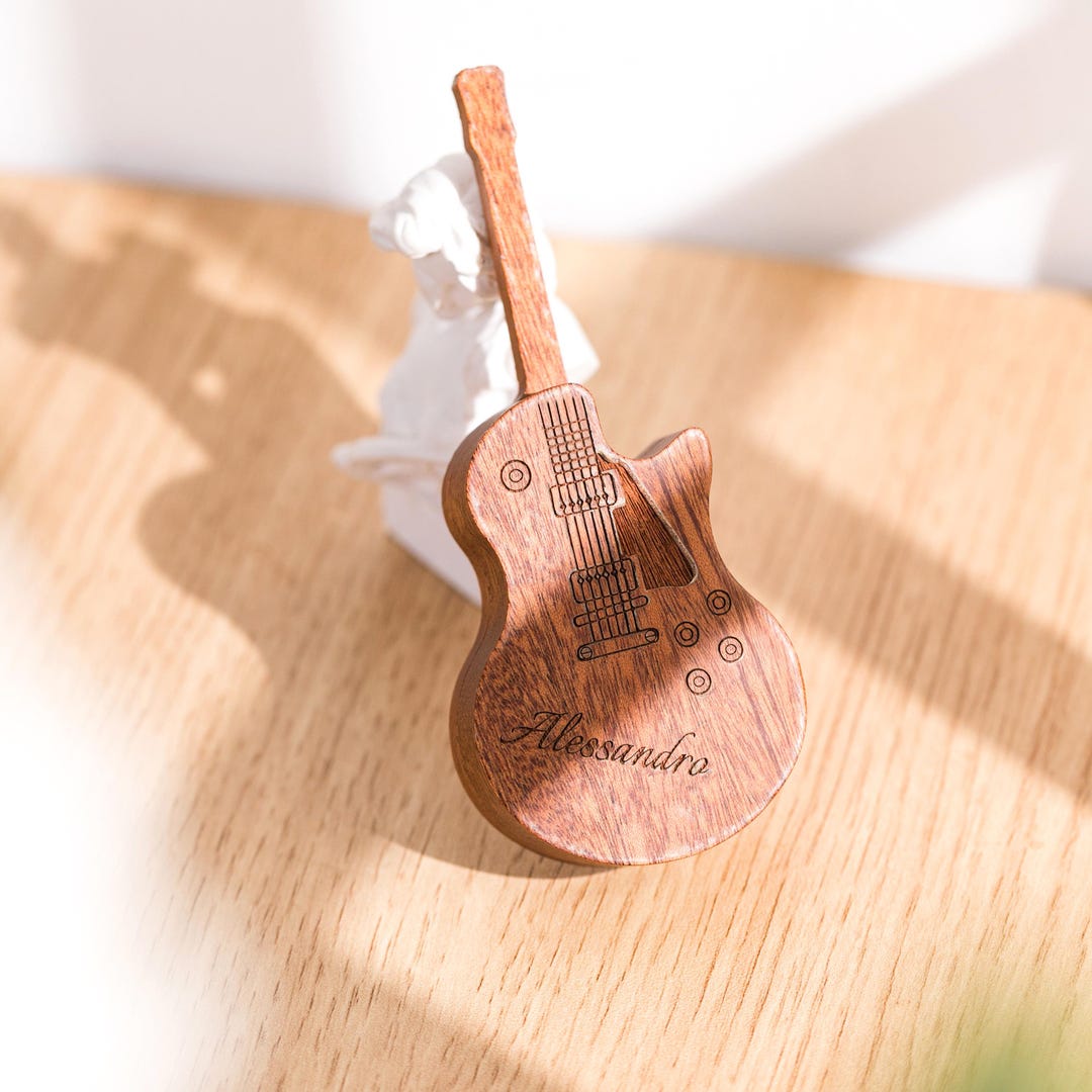 Personalized Wooden Guitar Pick Box, Custom Engraved Plectrum Holder ...