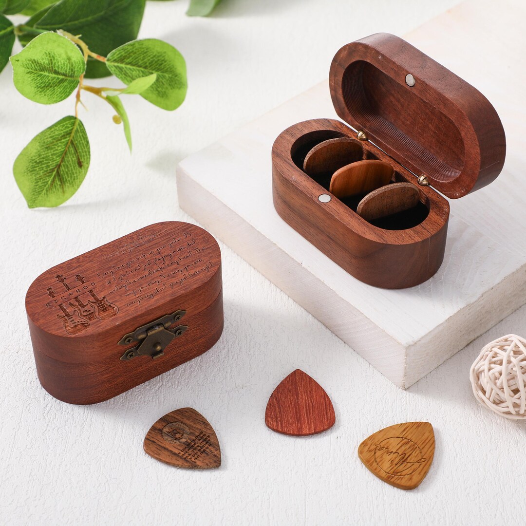 Custom Wooden Guitar Pick Box With Personalized Engraving, Unique ...