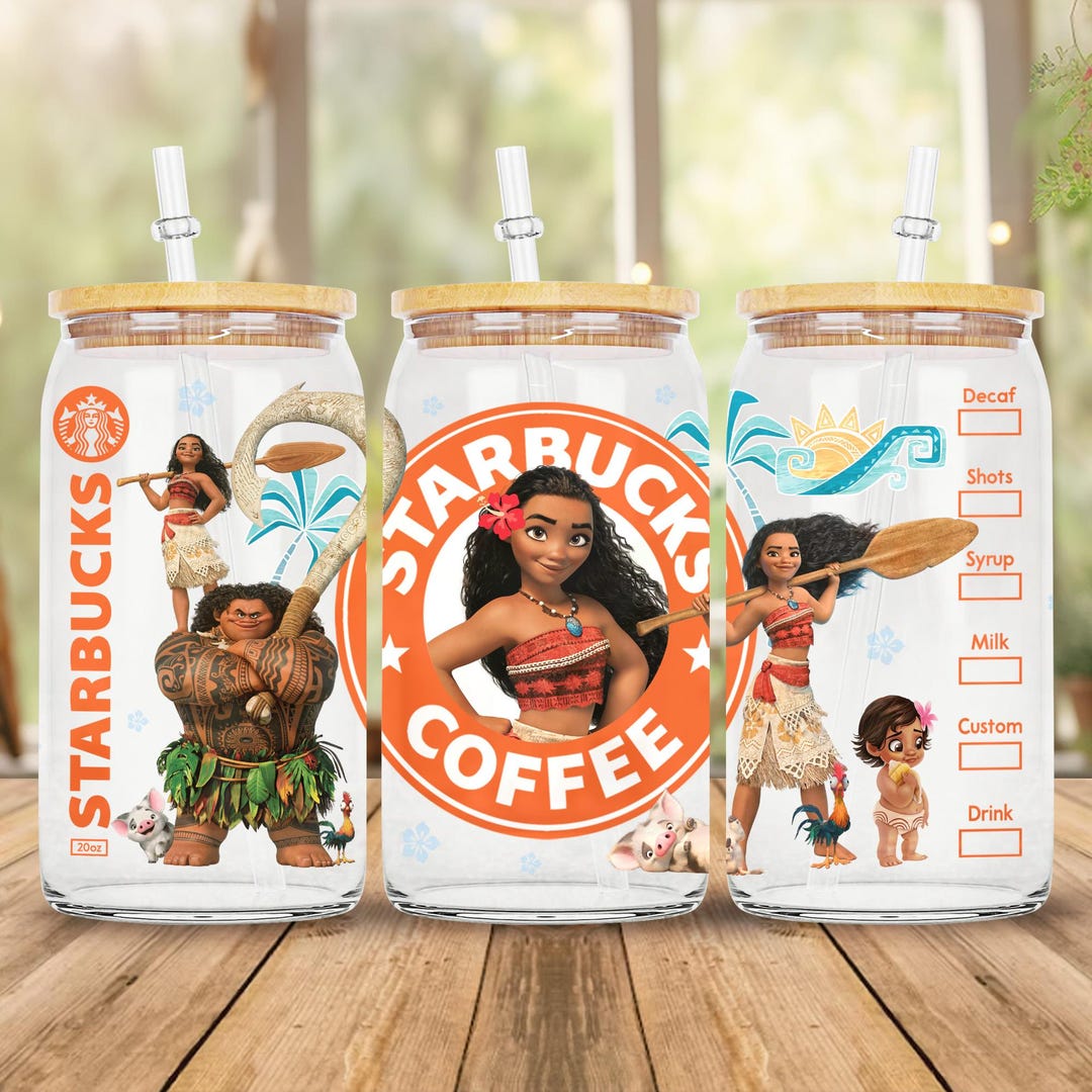 Moana 16oz Glass Can , Disneyland Princess Moana Glass Cup Coffee Cup ...