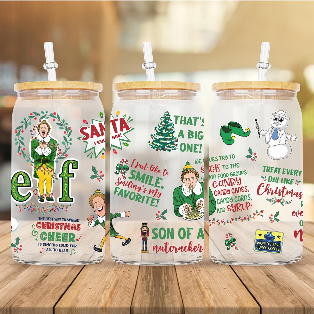 Buddy the Elf Glass Can Buddy the Elf Christmas 16oz Glass Cup Buddy ...