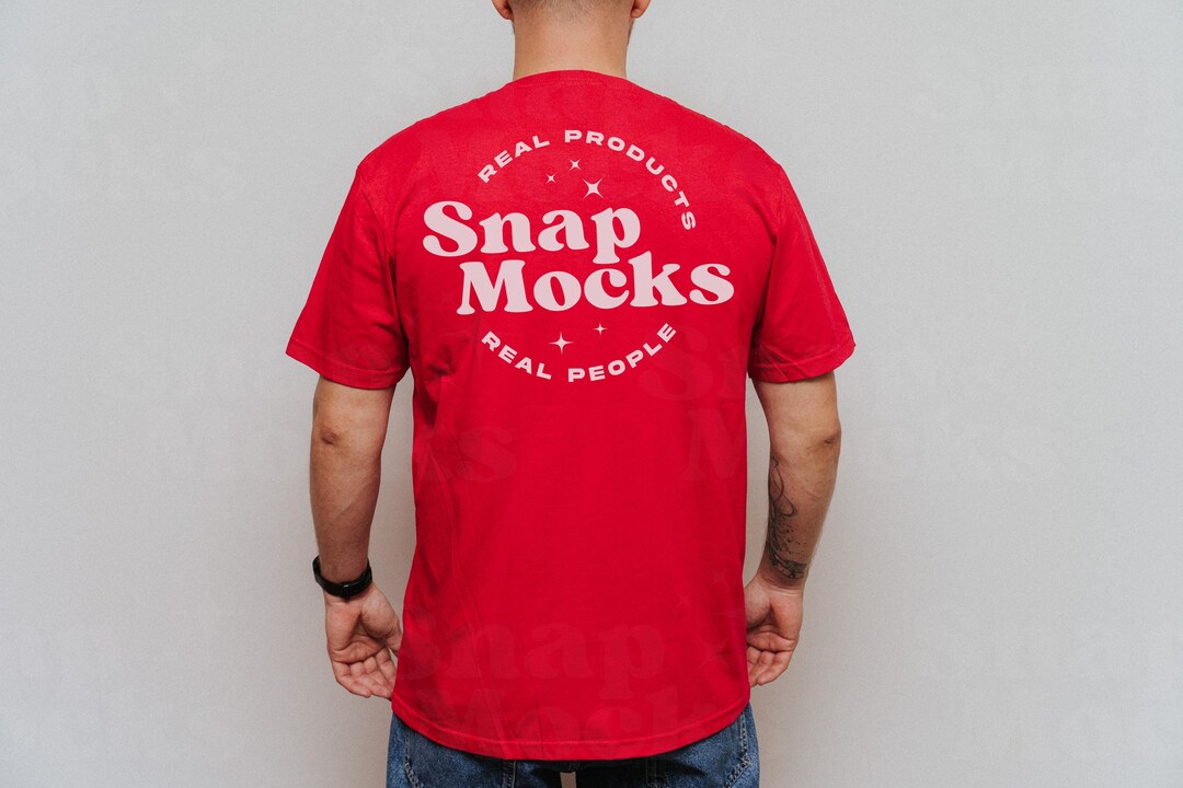 Gildan 64000 Cherry Red Shirt Back Side Mockup | T-shirt Back Mock-up ...