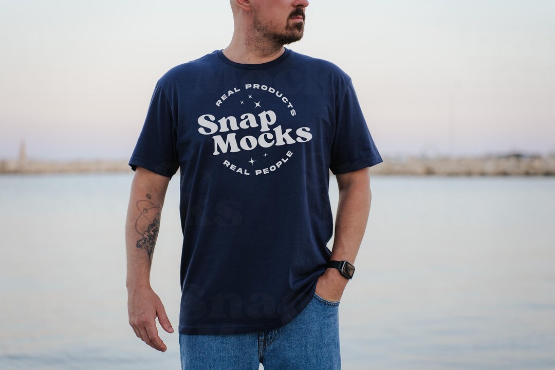 Gildan 64000 Navy Mockup in Sunset | Gildan Soft Style Mockup | Real ...