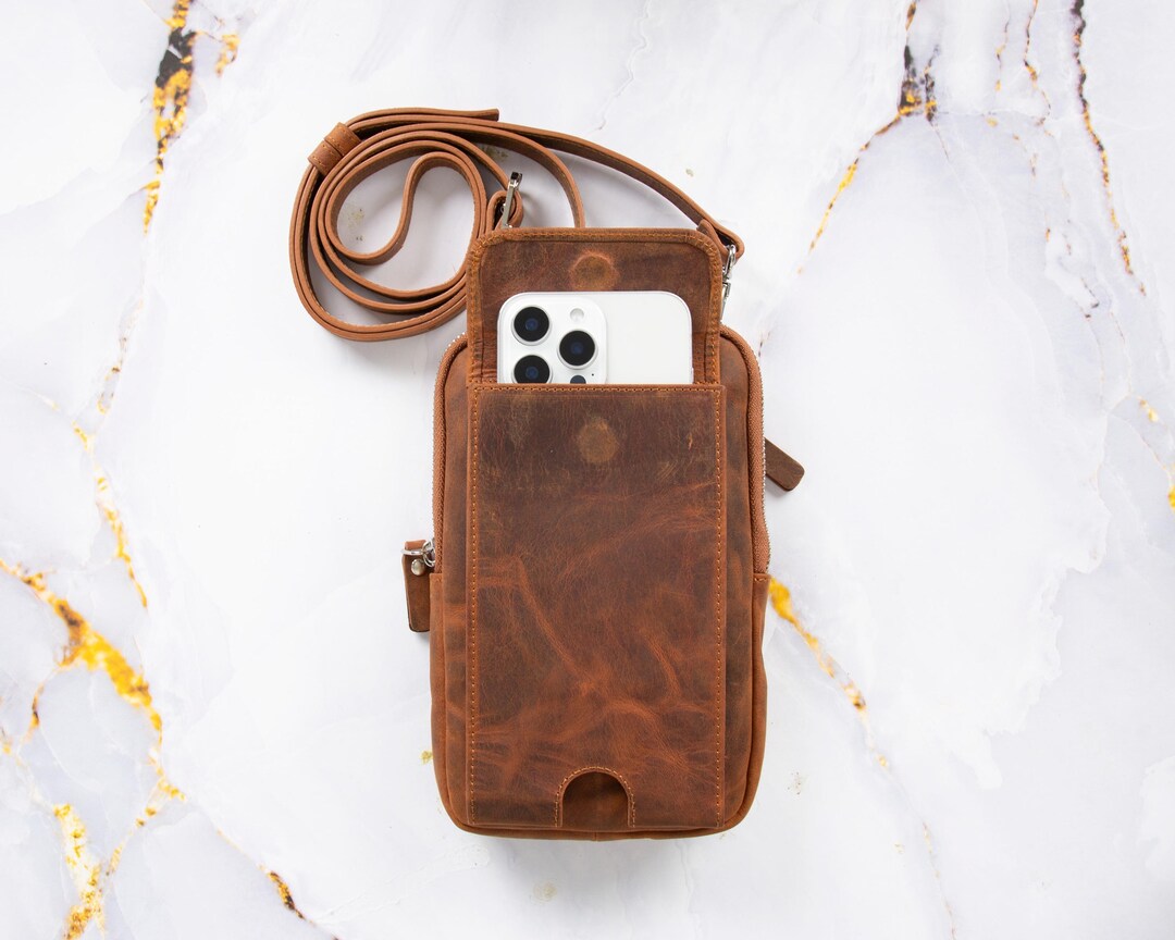 Handmade Leather Crossbody Phone Bag: Anti-theft Travel Wallet - Etsy