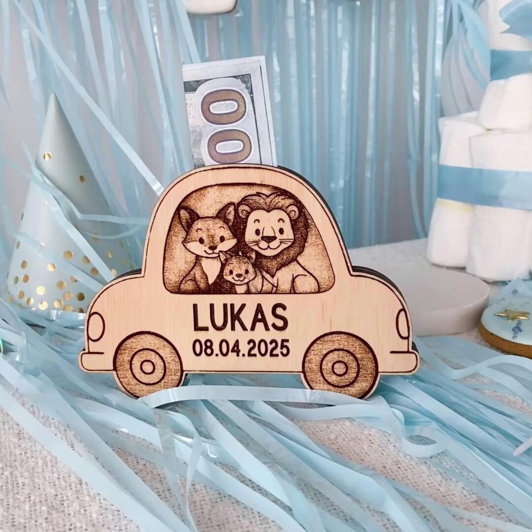 Personalized Wooden Car Money Box, 1st Birthday Gift - Etsy