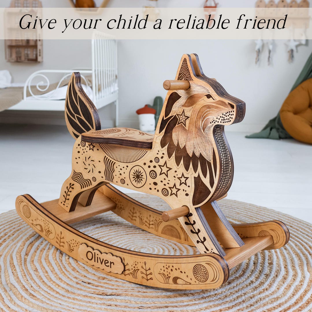 Wooden Wolf Rocking Toy Handmade, Personalized Ride on Toy for Toddler ...