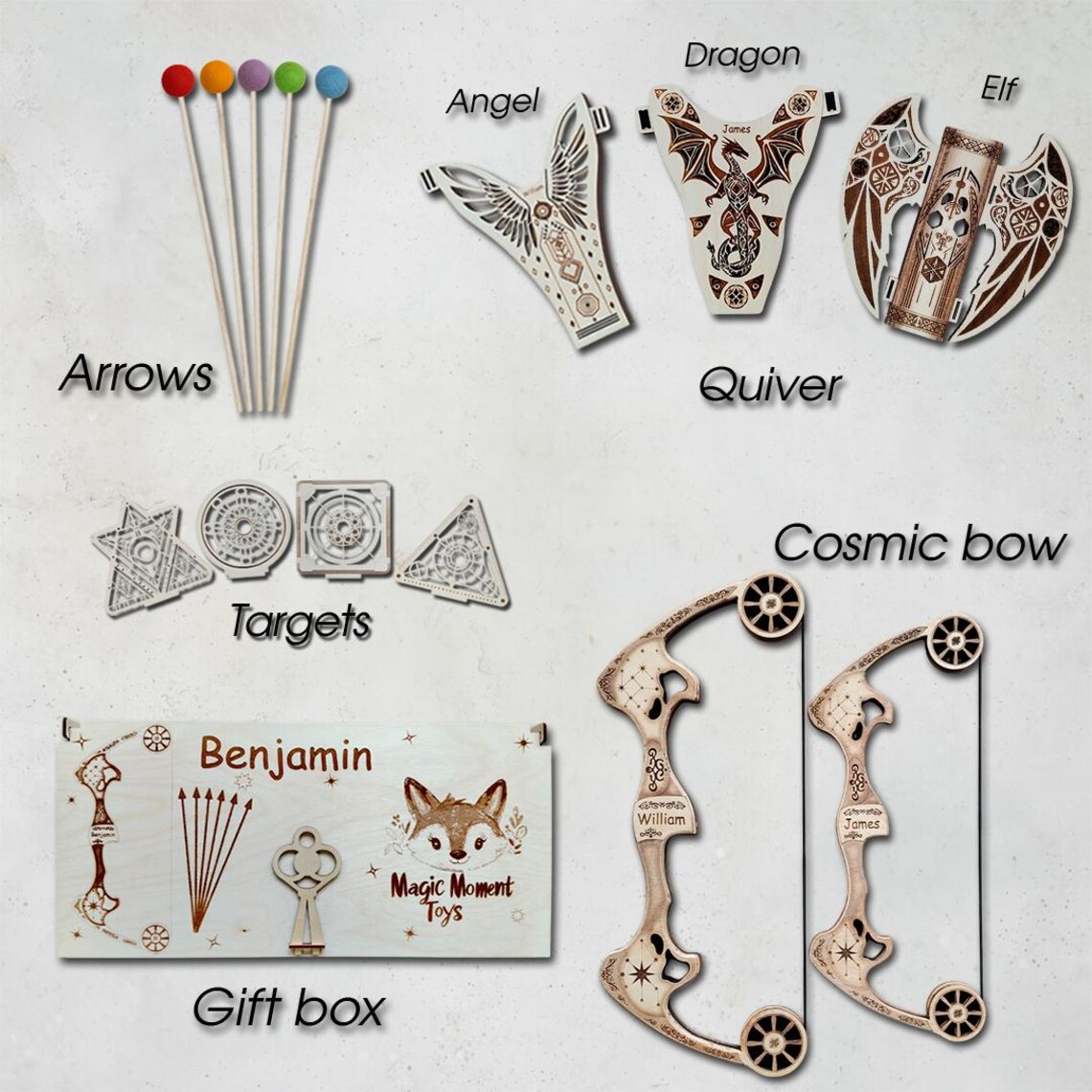 Eco Wood Archery Bow and Arrow Set, Custom Engraved Quiver, Birthday ...