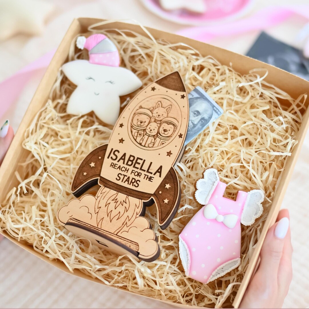 Personalized Space Rocket Money Box, Eco Wood Baby Shower Gift - Etsy