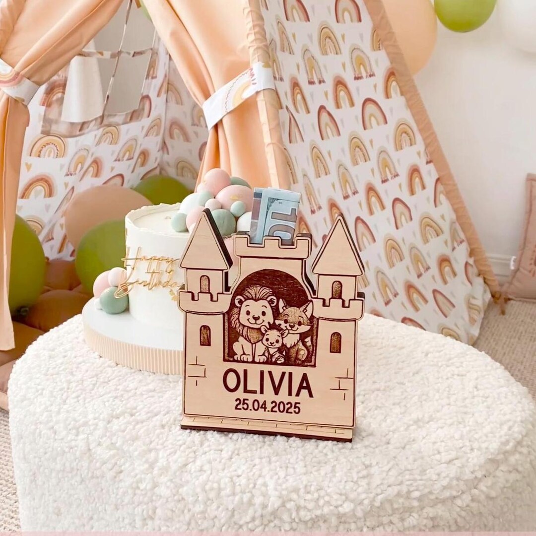 Engraved Wooden Castle Money Box, Personalized Fairy Tale Gift - Etsy