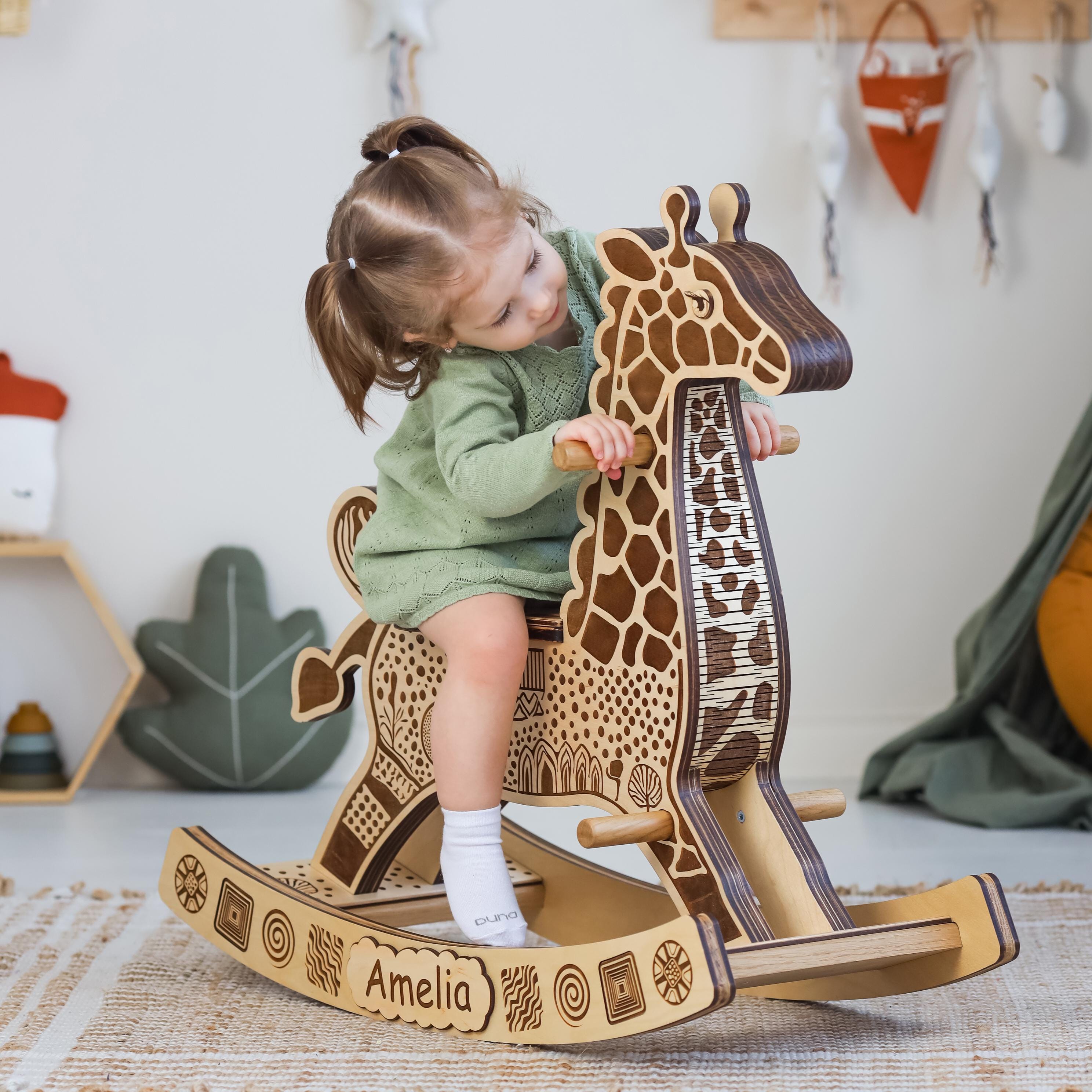 Personalized Wooden Rocking Giraffe, Custom Engraved Ride on Toy - Etsy